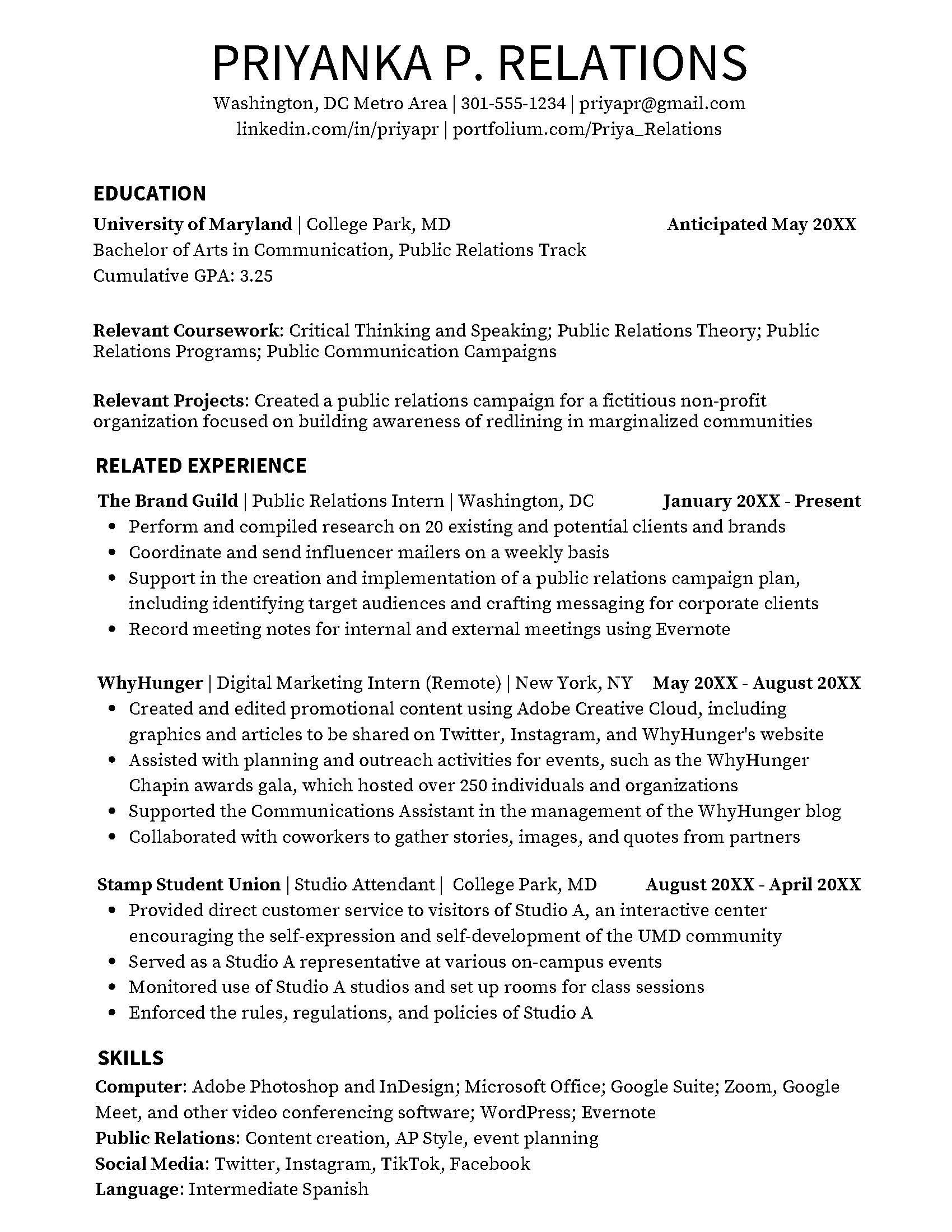 Sample Resumes | University Career Center & The President's Promise
